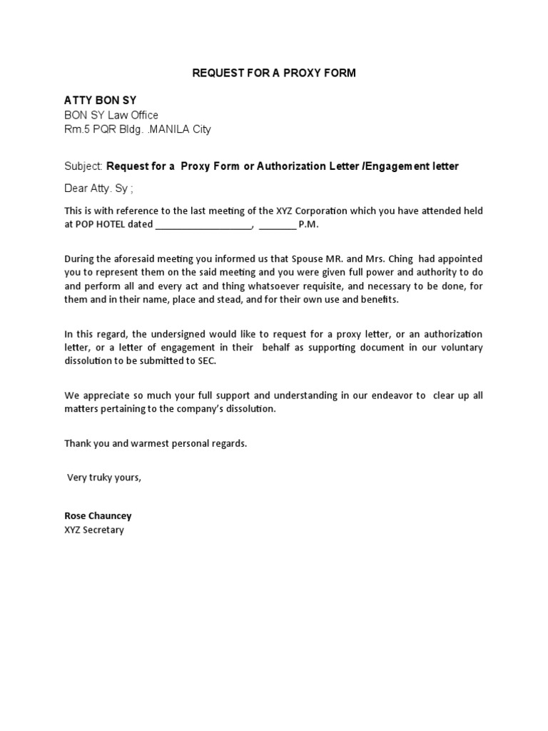 Letter Request For Proxy Form | PDF