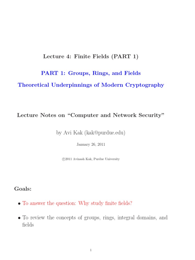 Lecture 4 Finite Fields (PART 1) | PDF | Integer | Ring (Mathematics)