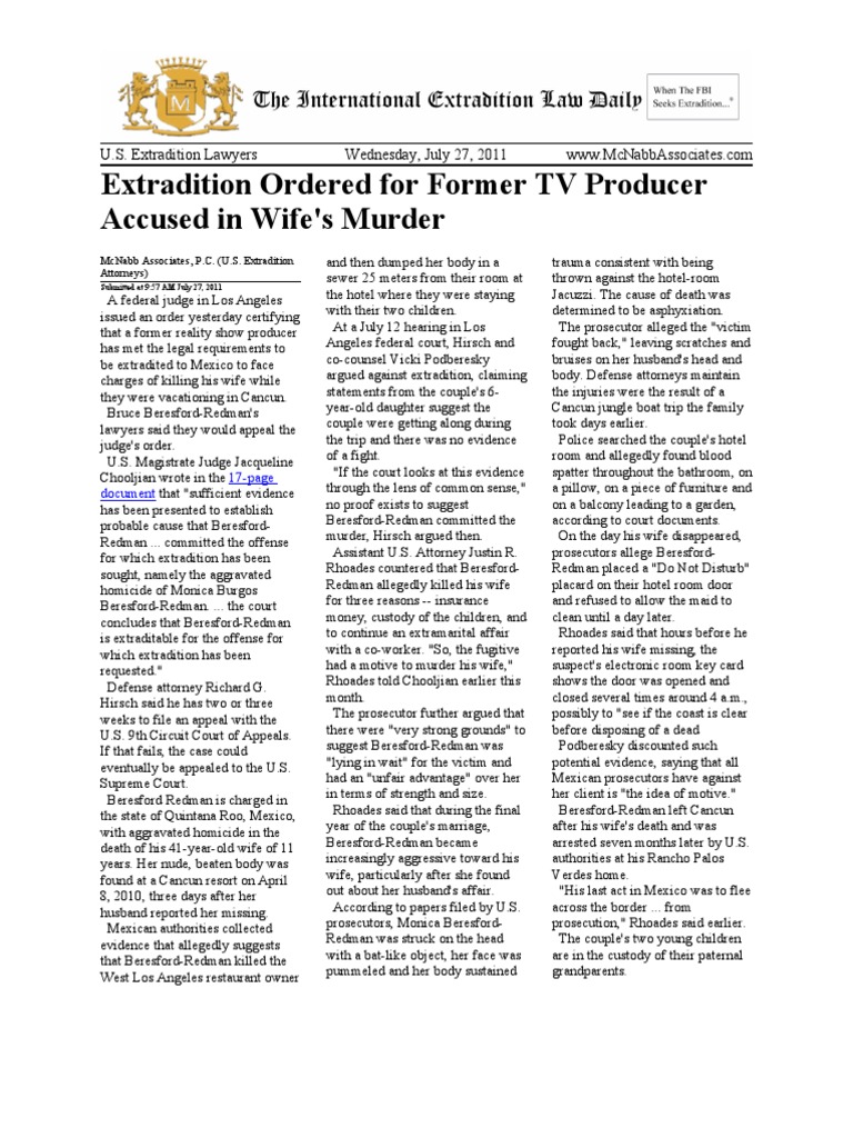 Extradition Ordered For Former TV Producer Accused in Wife's Murder ...