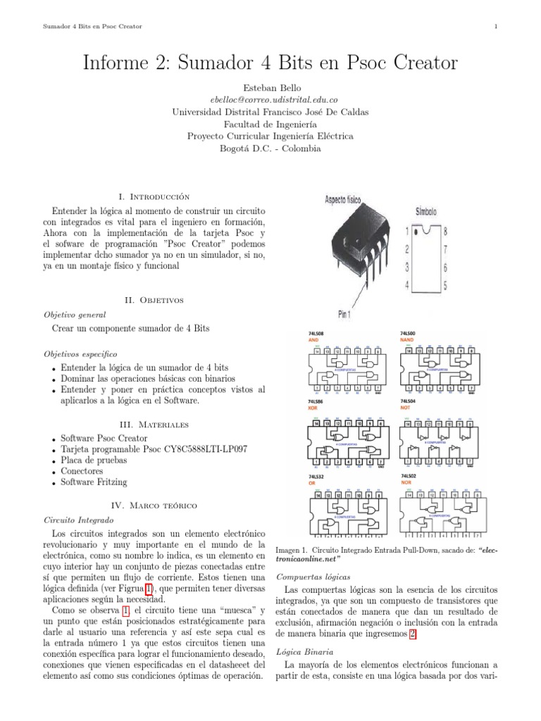 Informe 3 Sumador 4 Bits en Psoc Creator | PDF
