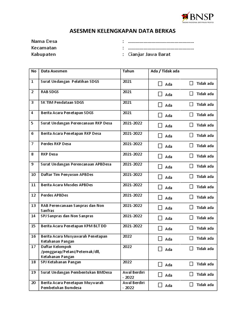 Asesmen Kelengkapan Data Berkas | PDF