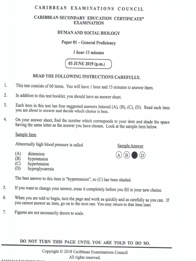 CSEC HSB 2019 P1 Solutions | PDF