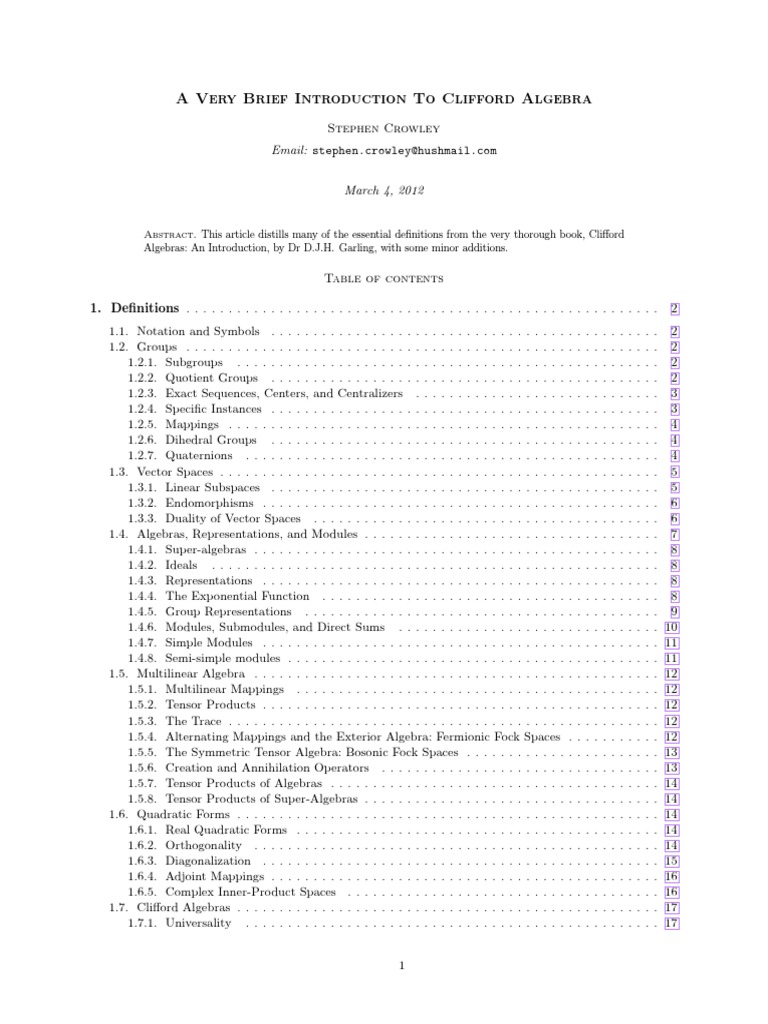Clifford Algebra Pdf Lie Algebra Linear Map