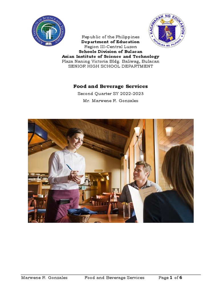 Week 1 - FBS - 2nd Quarter - 2022-2023 | PDF | Complaint | Waiting Staff