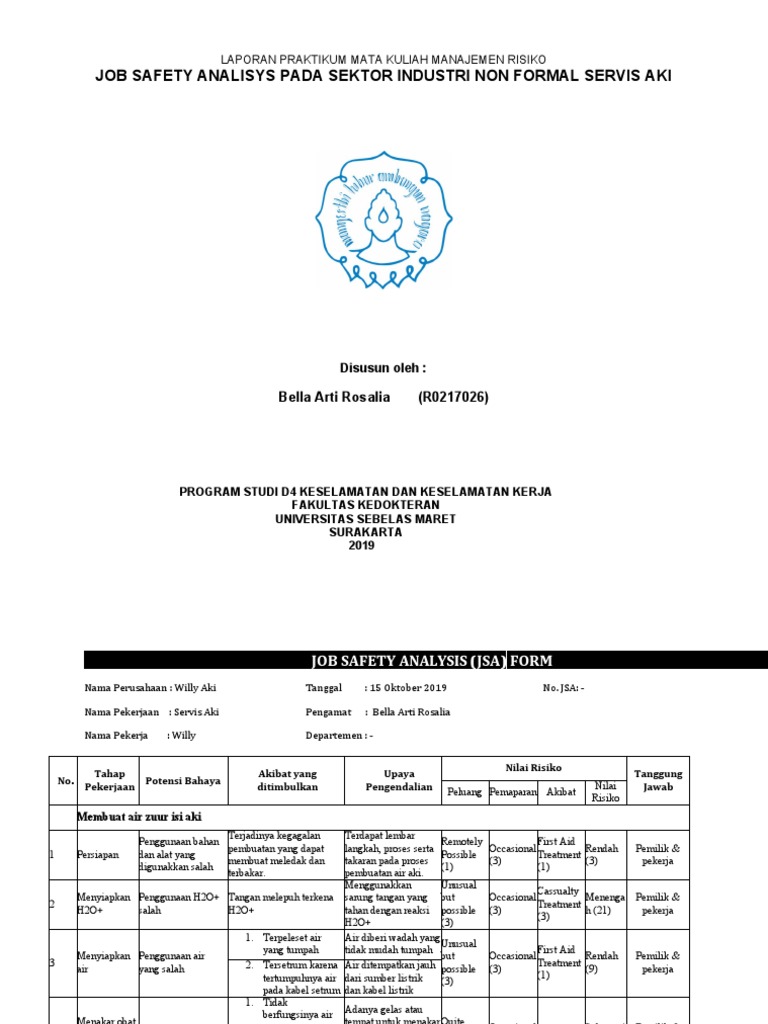 Job Safety Analisys Industri Informal Aki | PDF