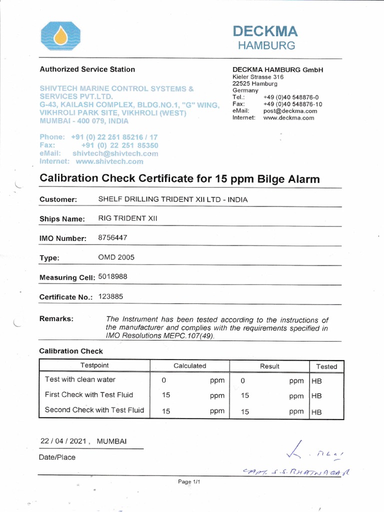 OWS Calibration Certificate | PDF