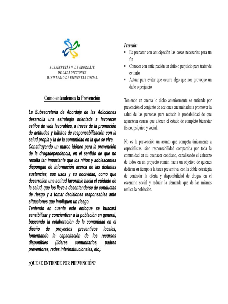 Como Entendemos La Prevencion U5 | PDF | La dependencia de sustancias | Familia