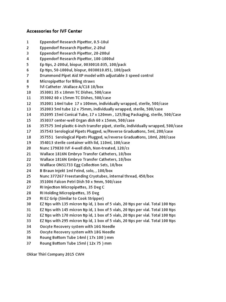 IVF Lab Equipment Essentials | PDF | Semen | Sexual Reproduction