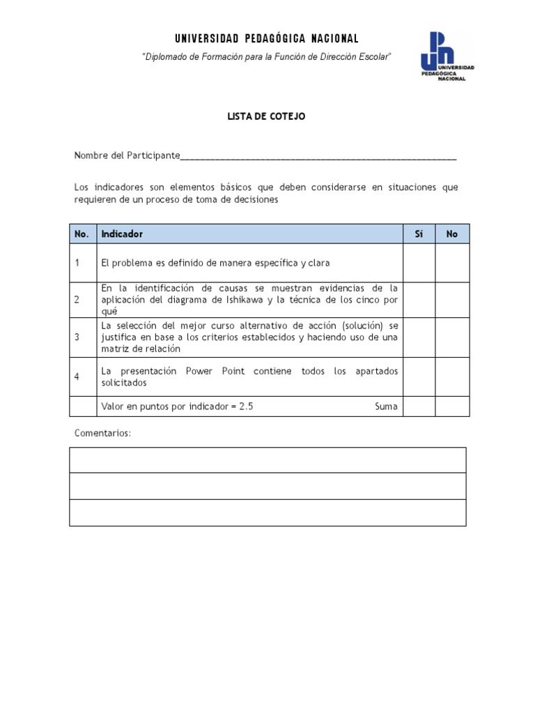 Lista de Cotejo. Alternativas de Solución | PDF