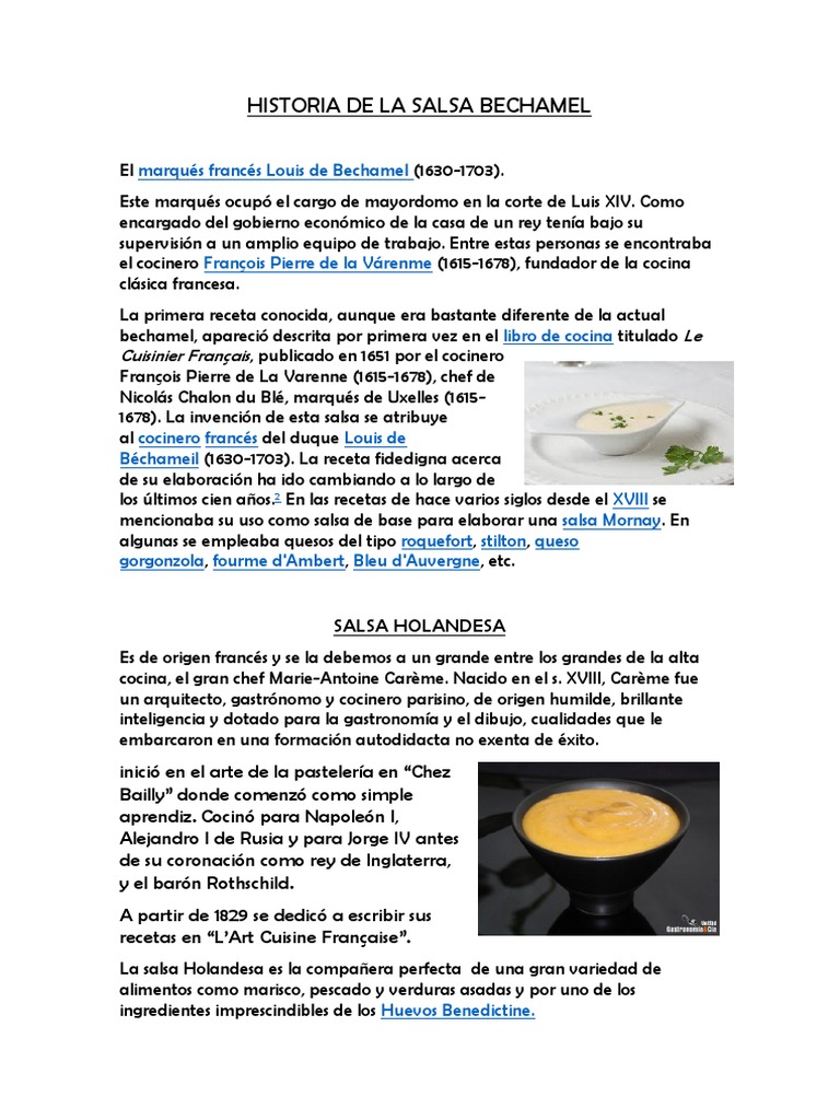 Historia de La Salsa Bechamel | PDF | Salsa de tomate | Salsa de tomate
