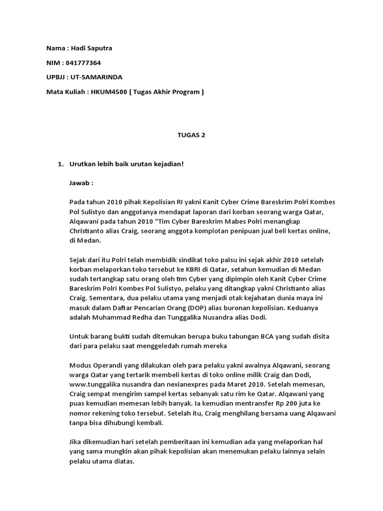 Tugas 2 Hkum4500 Tugas Akhir Program | PDF