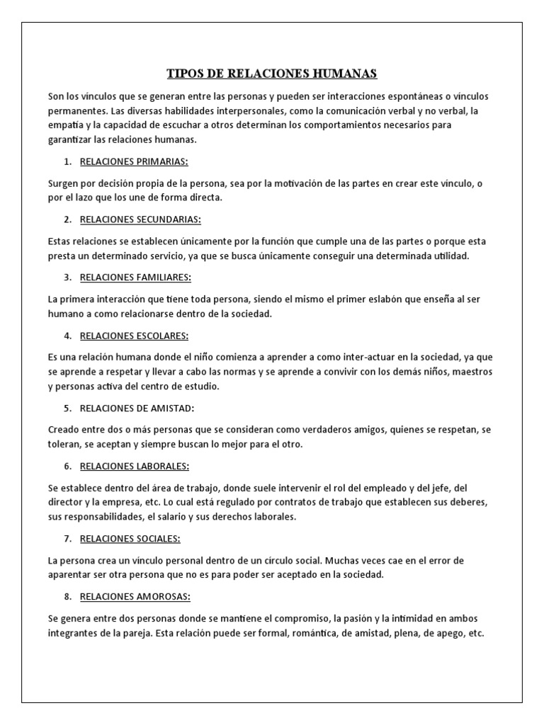 Tipos de Relaciones Humanas | PDF | Sociedad | Derecho laboral