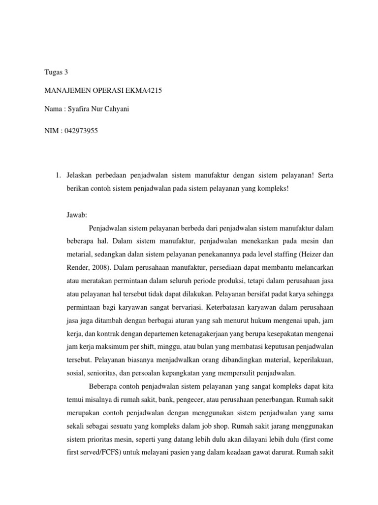 Tugas 3 Manajemen Operasi Ekma4215 | PDF | Bisnis | Pengelolaan Keuangan & Uang