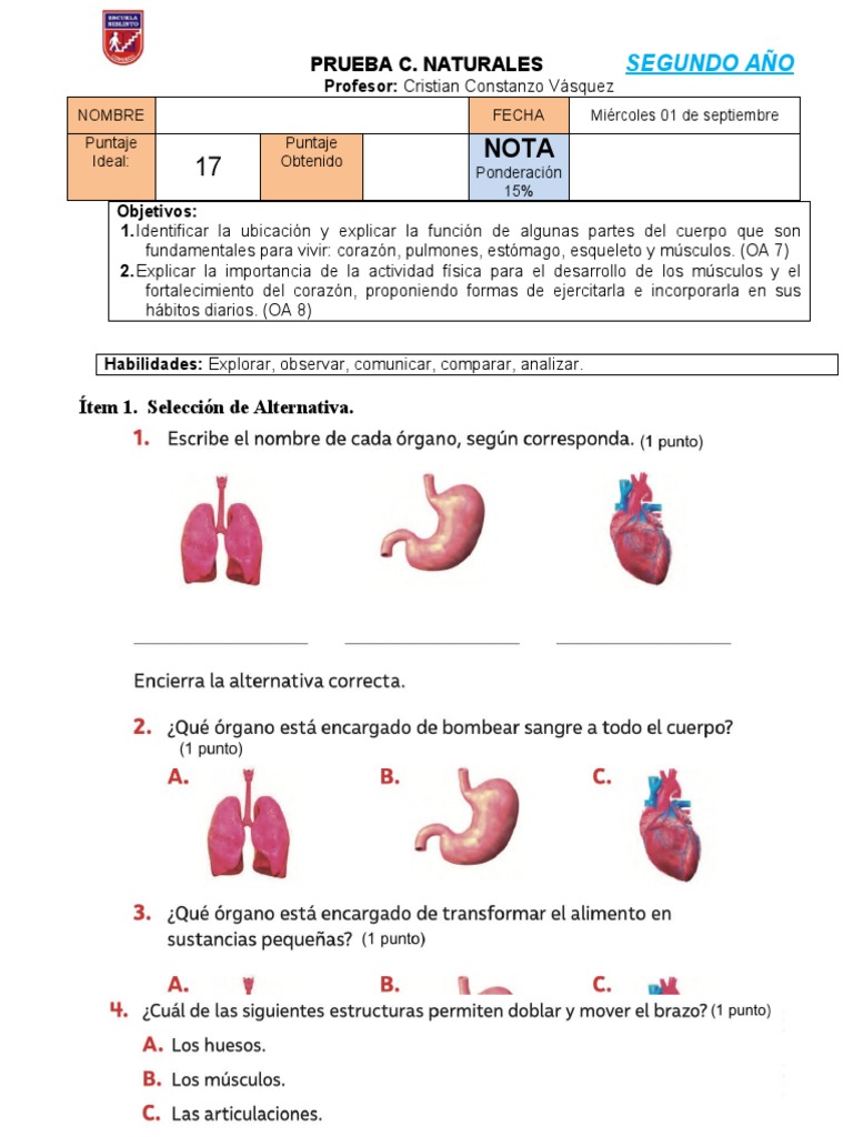 Prueba Ciencias Naturales 2° Año | PDF