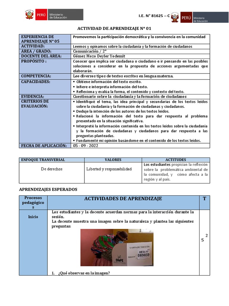 2° SESIÓN 1 - Exp. Apr. 5 - Leemos | PDF | Aprendizaje | Ciencia cognitiva