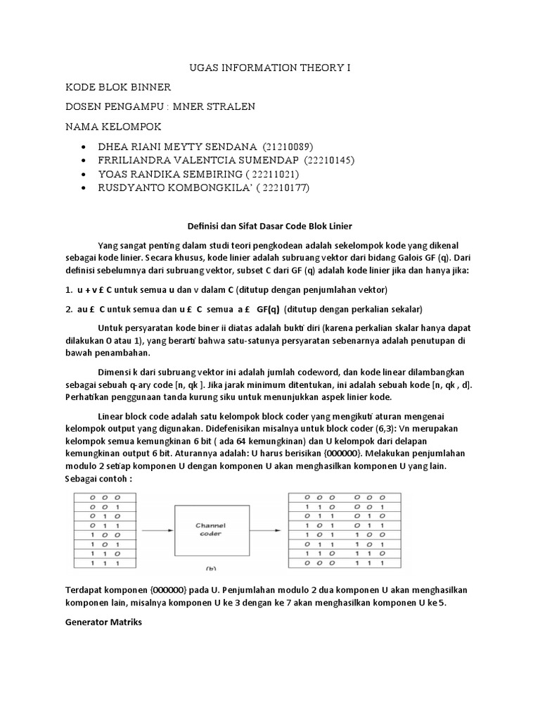 Definisi Dan Sifat Dasar Code Blok Linier Yang Sangat Penting Dalam Studi Teori Pengkodean ...