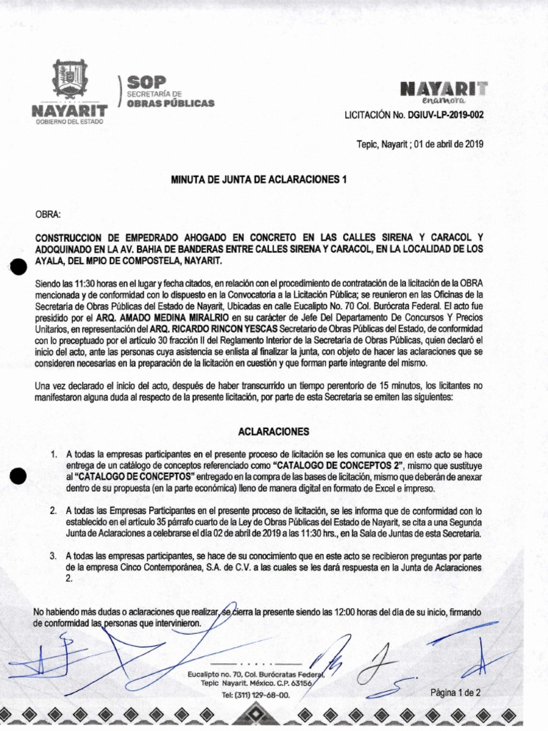 Minuta de Junta de Aclaraciones 1 | Descargar gratis PDF | Economias | Business