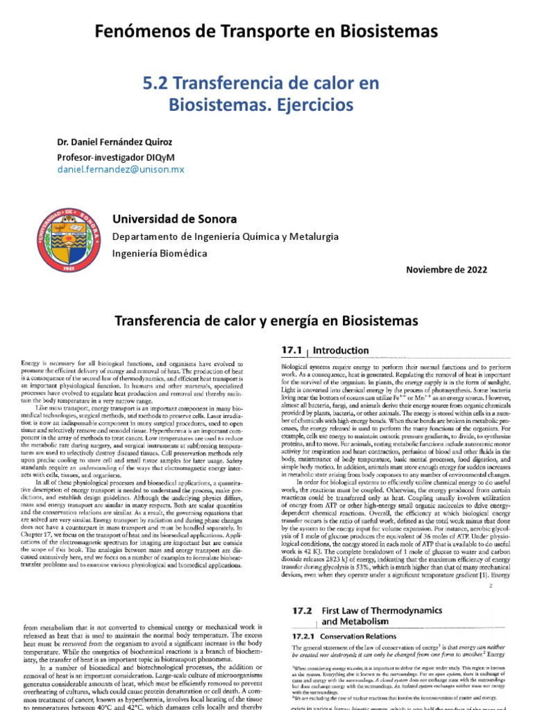 5.2. Transferencia de Calorr en Biosistemas - Ejercicios | PDF ...