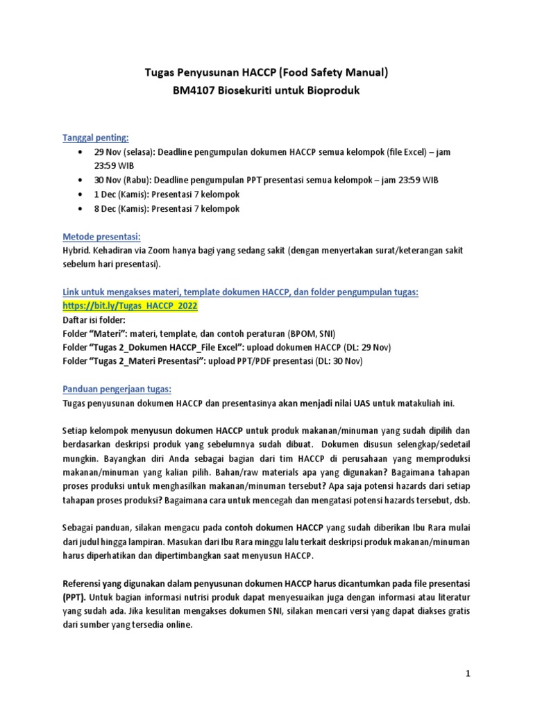 Tugas Penyusunan Dokumen HACCP | PDF