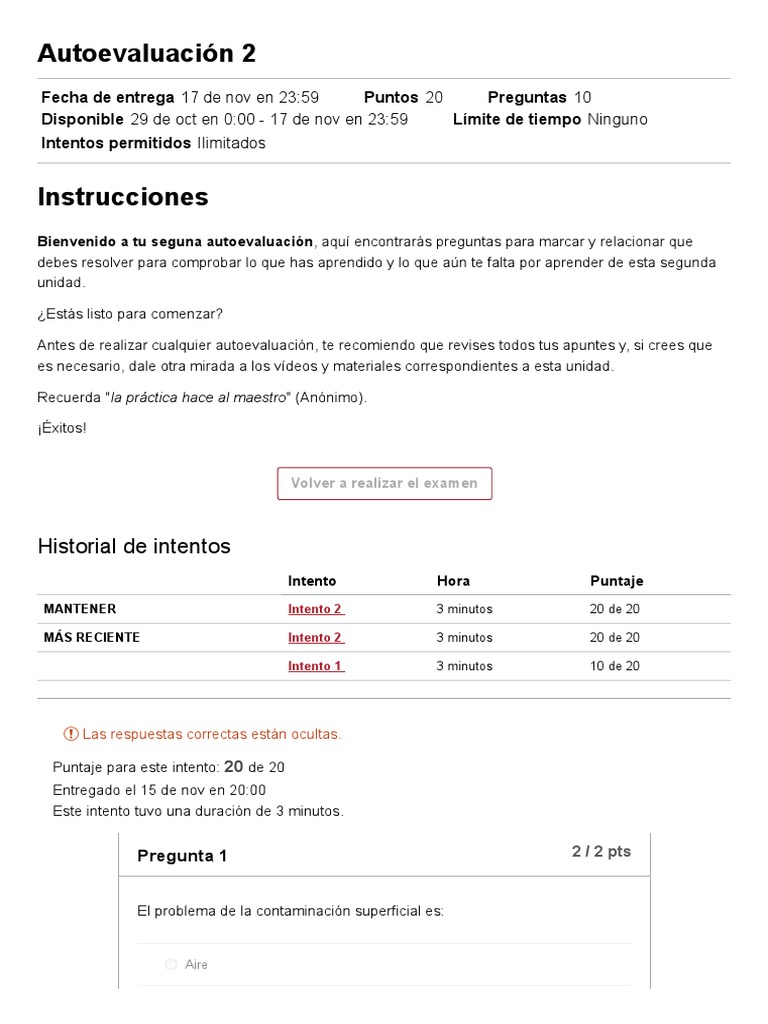 Autoevaluación 2 - GESTION DEL MEDIO AMBIENTE (49246) | PDF | Agua | Ciencia medioambiental