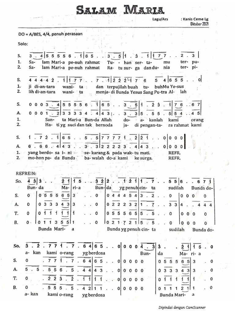 Teks Lagu Salam Maria Kanis Ceme | PDF
