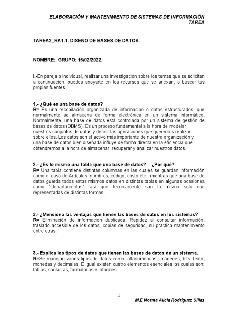 Tarea2 - Ra1.1. Diseño de Bases de Datos | PDF | Bases de datos ...