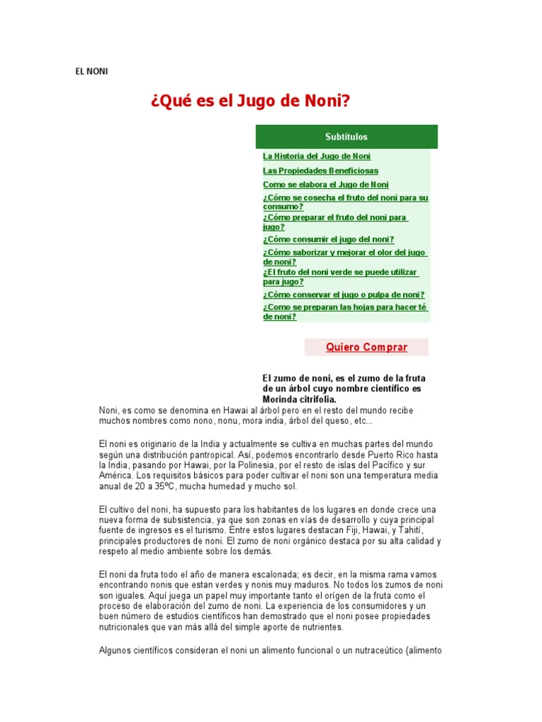 El Noni | PDF | Té | Alimentos