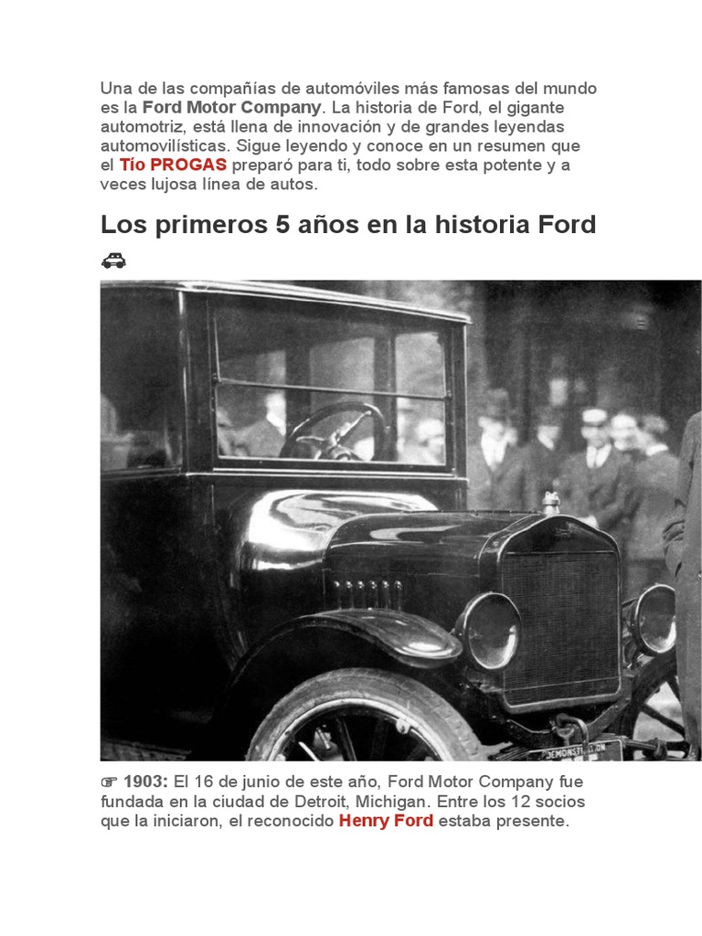 Los Primeros 5 Años en La Historia Ford: Tío Progas | PDF | Compania de motores ford | Lincoln ...