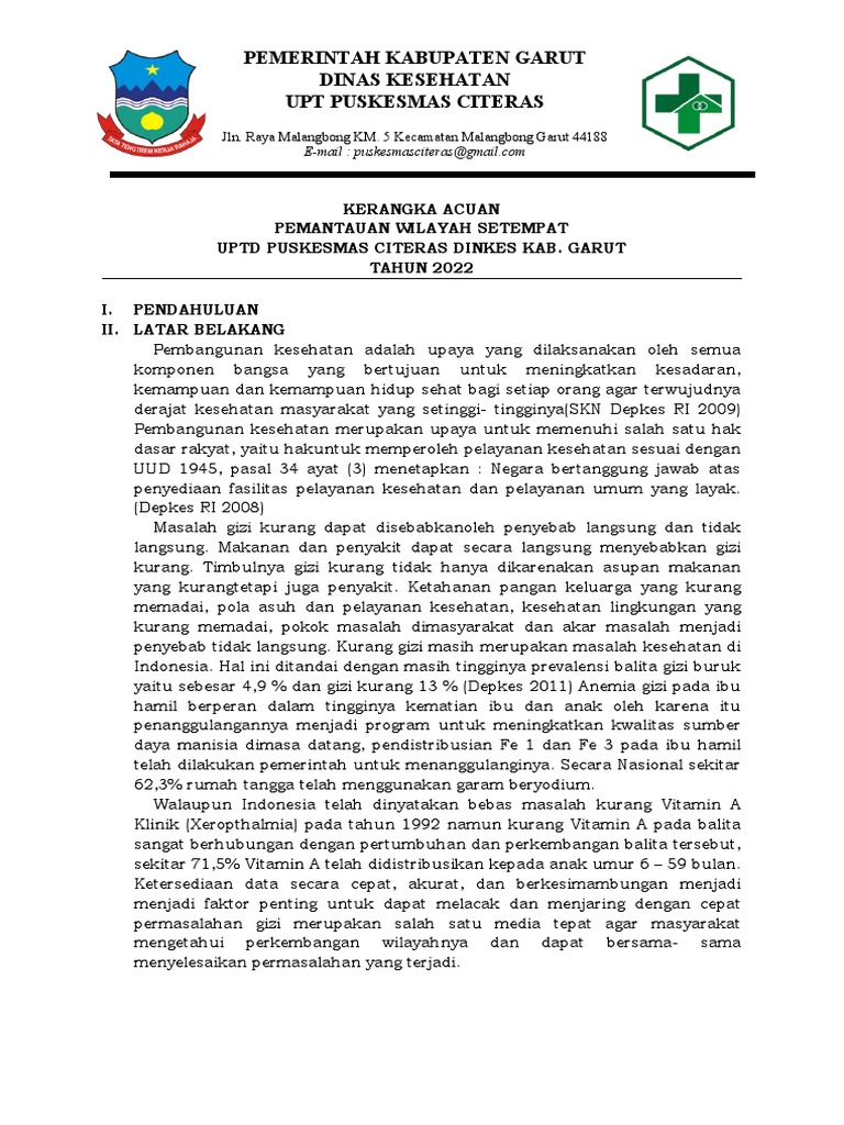 Kerangka Acuan PWS Gizi | PDF