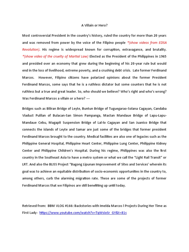 A Villain or Hero Script For The Documentary | PDF | Philippines