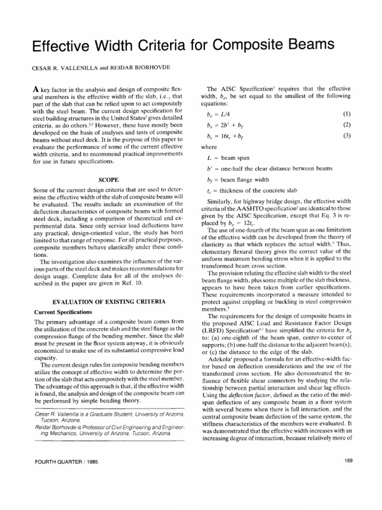 Effective Width Criteria for Composite Beams | Bending | Beam (Structure)