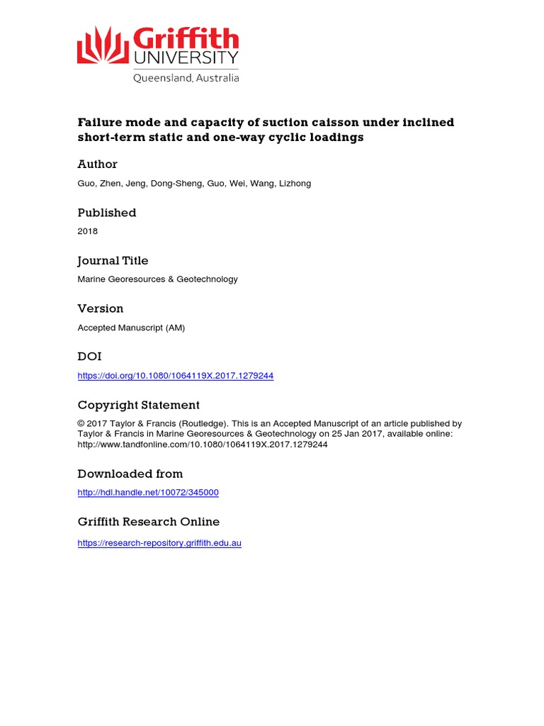 Failure Mode and Capacity of Suction Caisson Under Inclined Short-Term ...