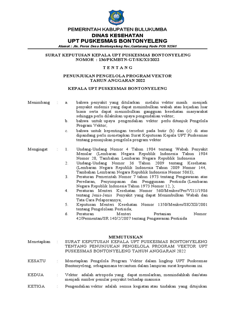 SK Pengelola Program Vektor 2022 | PDF