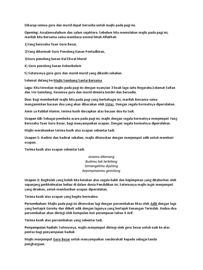 Text Emcee Majlis Persaraan | PDF