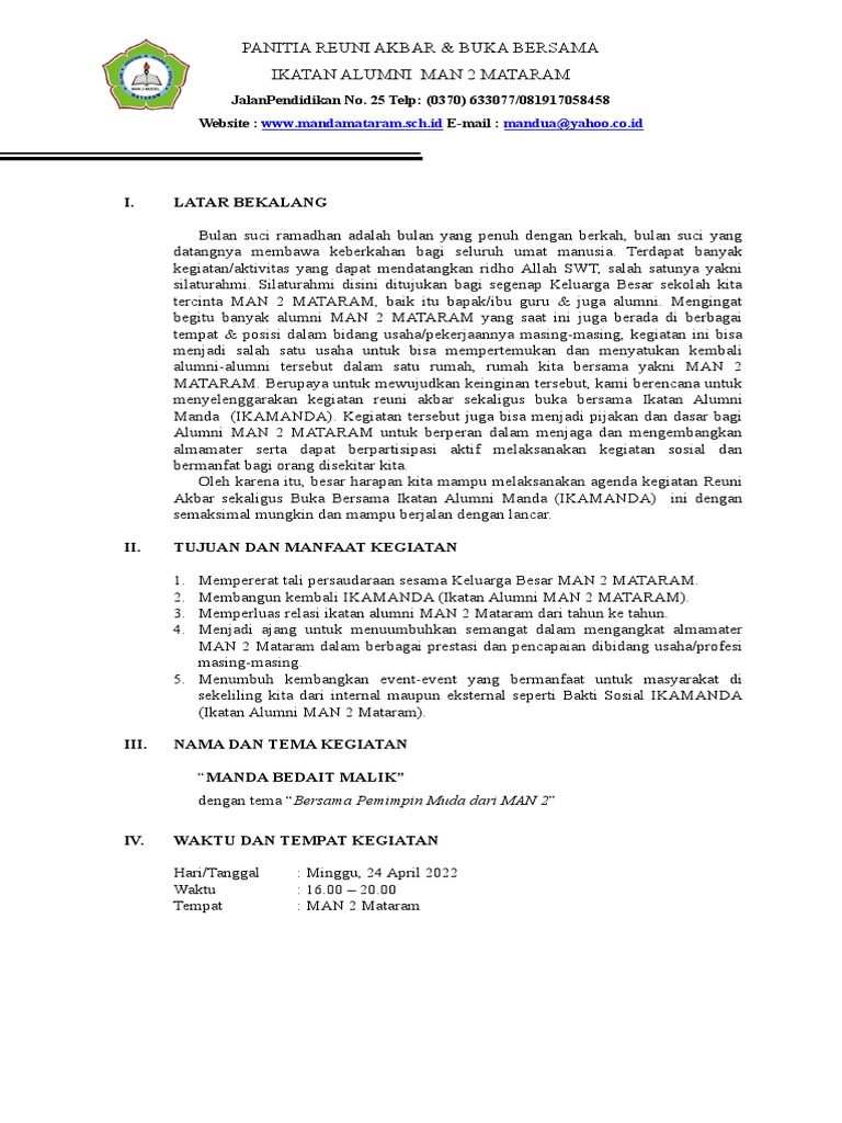 Contoh PROPOSAL REUNI AKBAR & BUKBER IKAMANDA | PDF