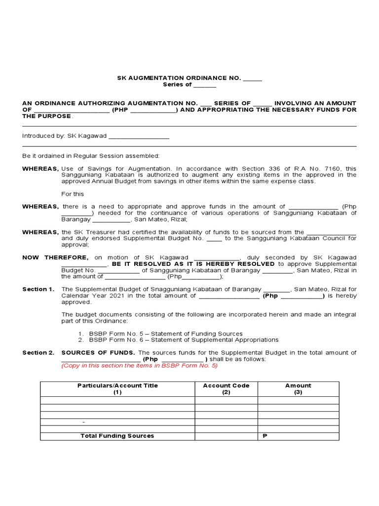 Template - Ordinance - Augmentation | PDF | Government | Justice