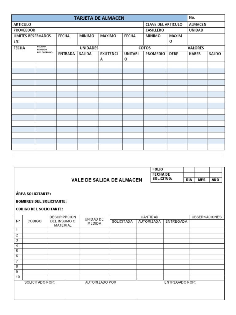 Tarjeta de Almacen | PDF