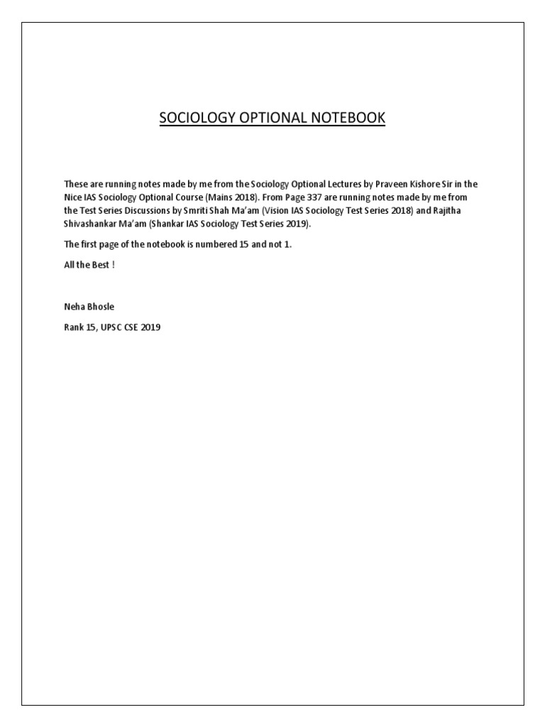 Sociology Optional Notebook - Praveen Kishore Sir | PDF