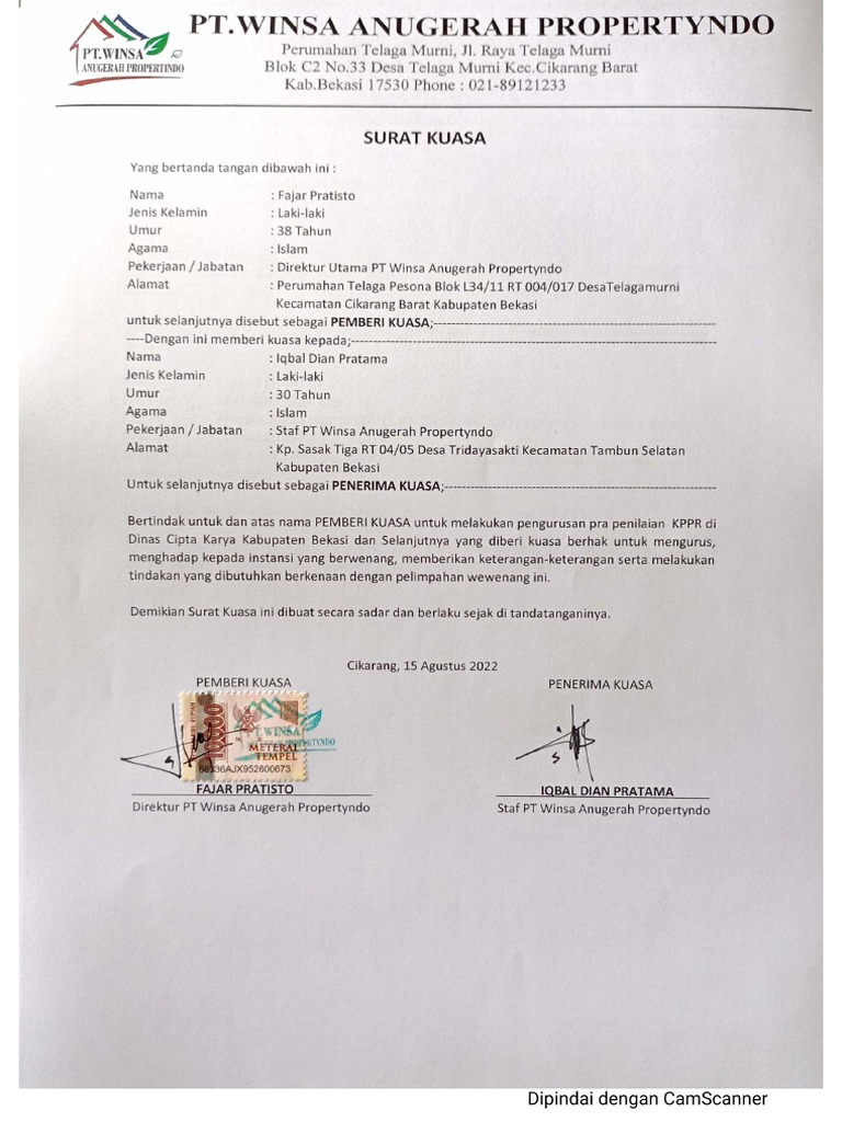 Surat Kuasa PKKPR | PDF