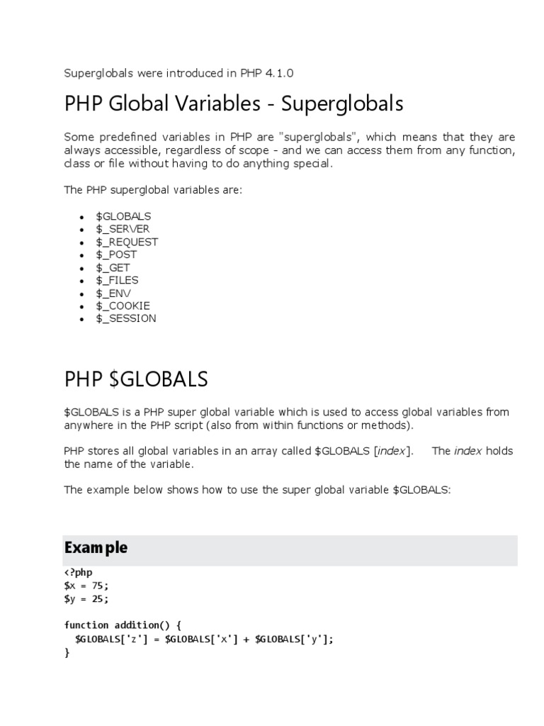 Super Global Variables | PDF | Http Cookie | Php Super Global Variables | PDF | Http Cookie | Php