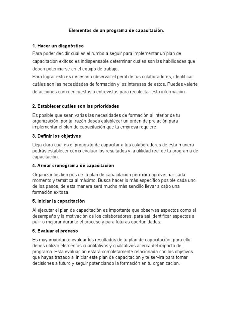 Elementos de Un Programa de Capacitación | PDF