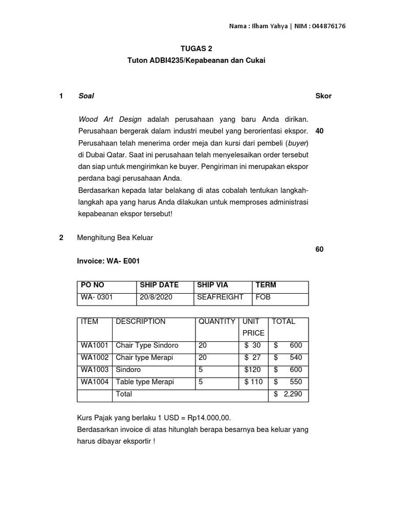 Tugas 2 Kepabeanan Dan Cukai | PDF | Pengelolaan Keuangan & Uang