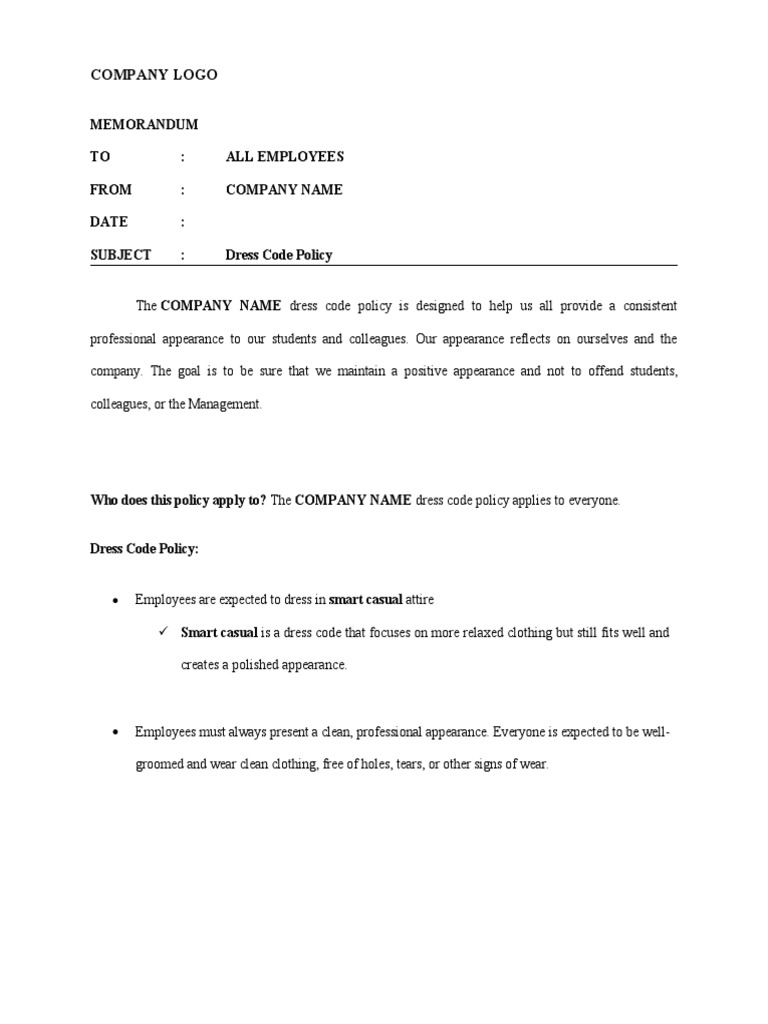 Dress Code Policy Sample | PDF | Career & Growth | Lifestyle