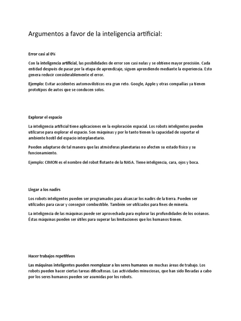 Argumentos A Favor de La Inteligencia Artificial | PDF | Inteligencia ...