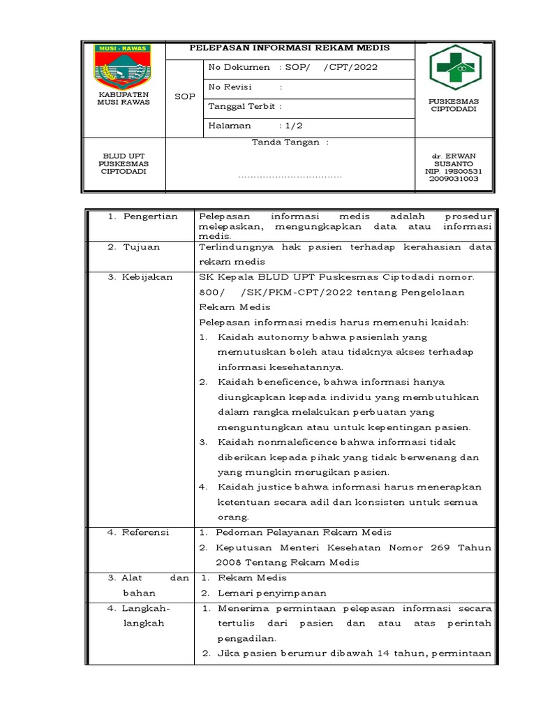 Sop Pelepasan Informasi RM | PDF