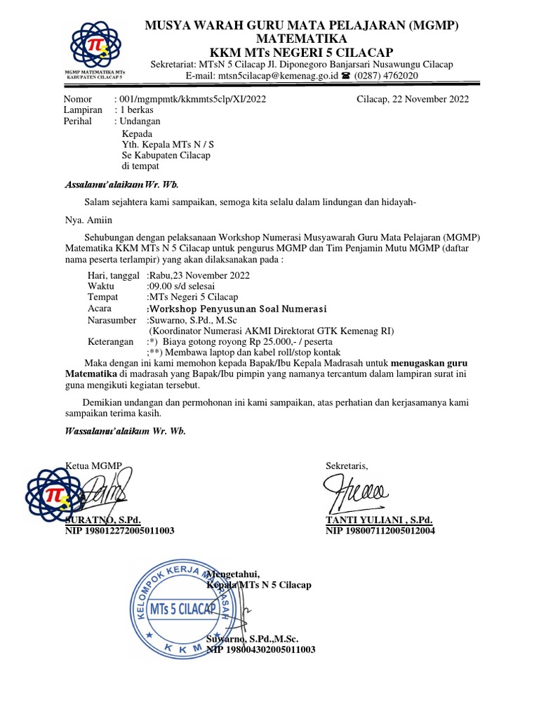 Surat Undangan MGMP Terbaru | PDF