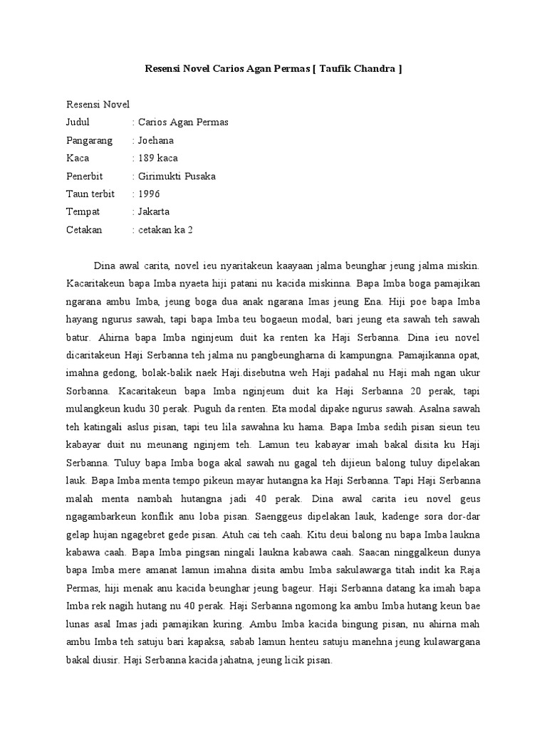 Resensi Novel Carios Agan Permas | PDF