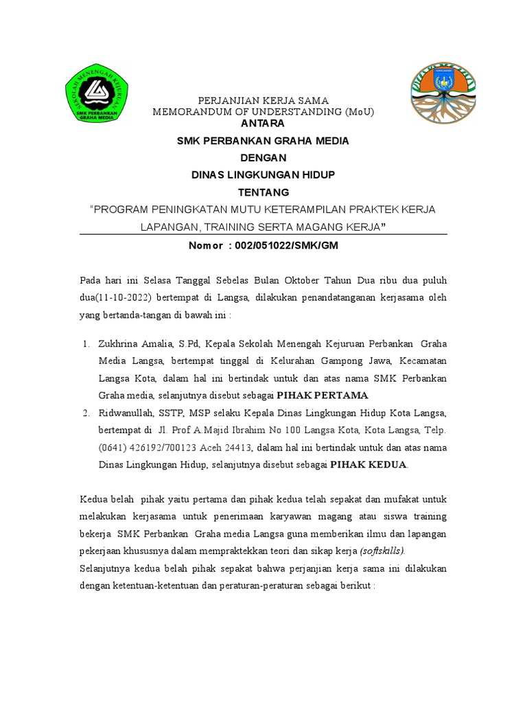 Mou Dinas Lingkungan Hidup Citra | PDF