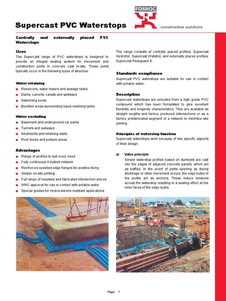 Supercast PVC Waterstops Overview | PDF | Concrete | Polyvinyl Chloride