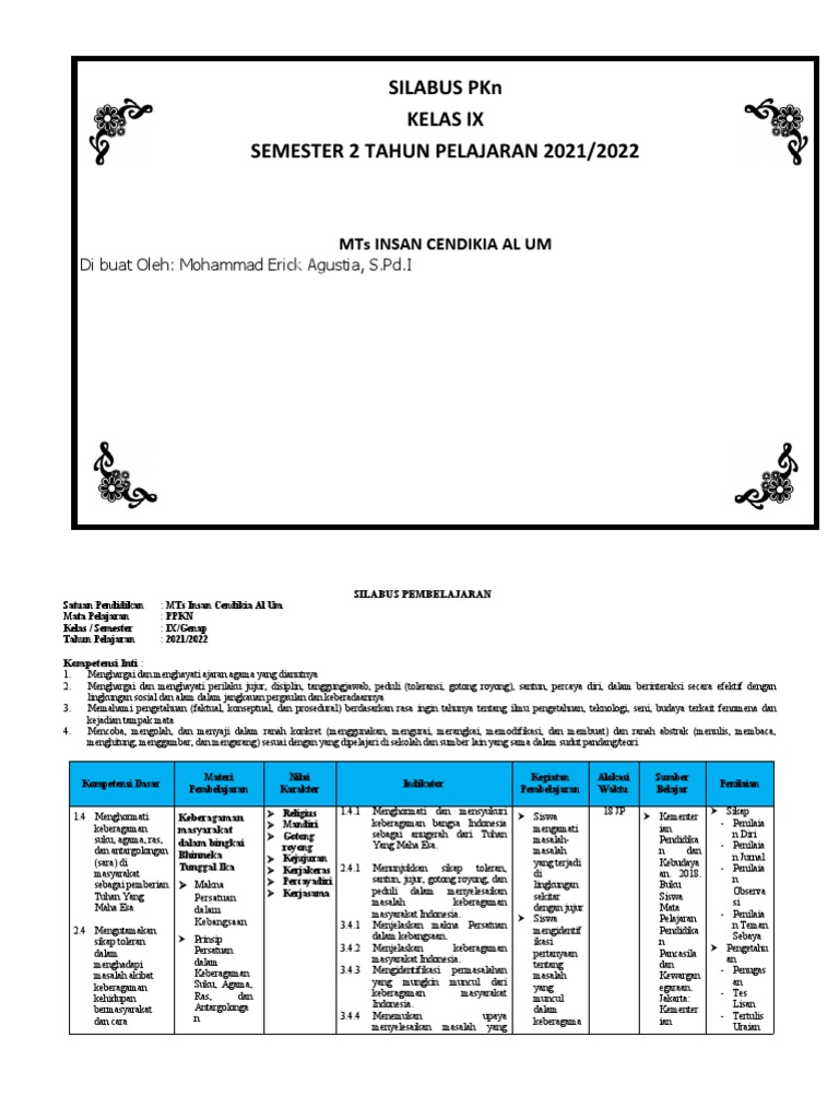 Silabus (Genap) PKN Kelas 9 | PDF
